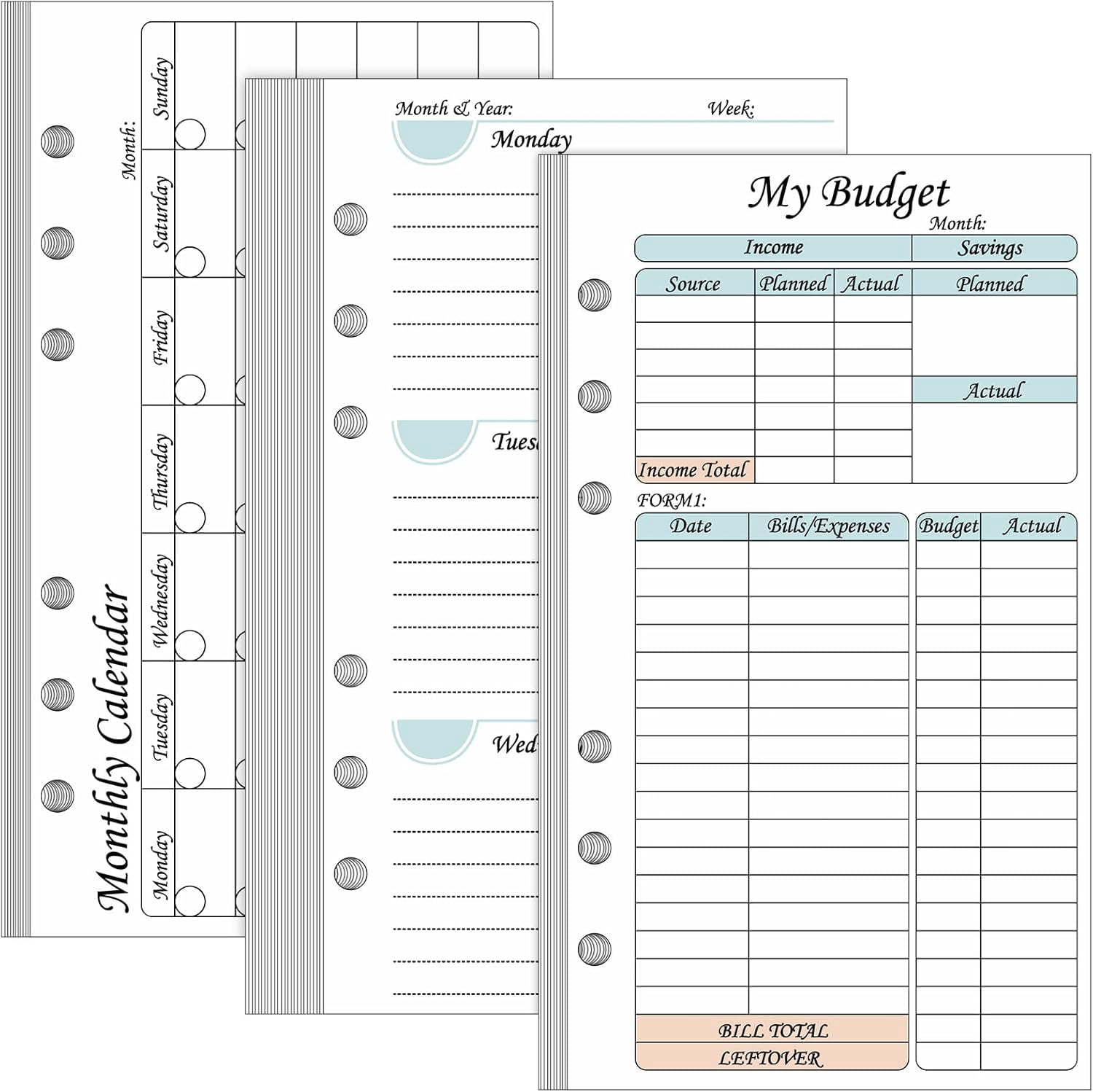 164 Sheets 6 Hole Budget System Refill 37.4 x 66.93 Inch Classic Weekly ...
