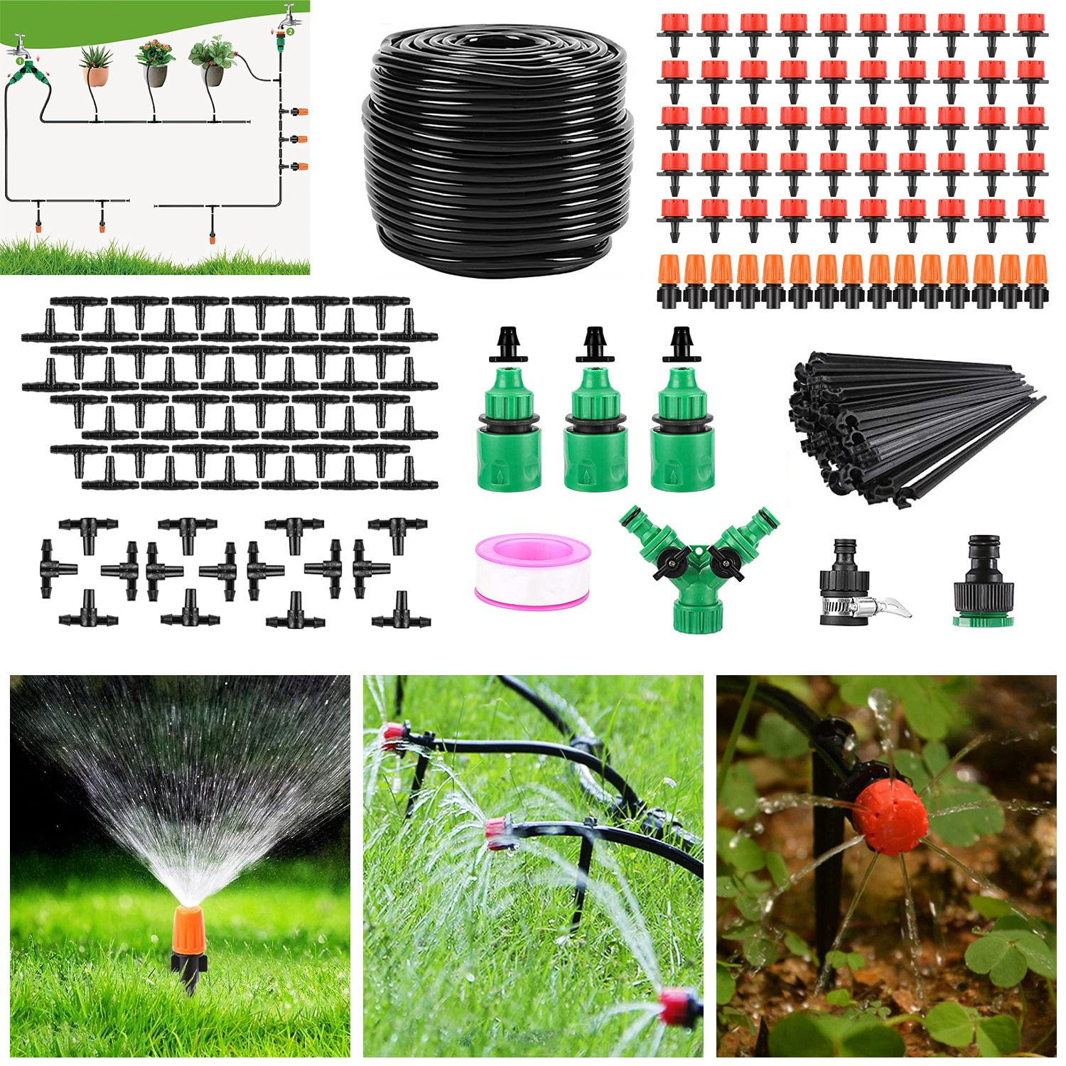 164FT Drip Irrigation Kit, Automatic Garden Irrigation System Misting ...
