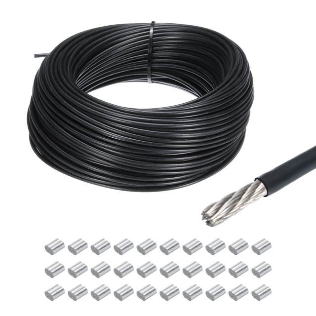 164Ft(50M) Wire Rope 304 Stainless Steel Cable 1/8"(3mm) Vinyl Coated ...