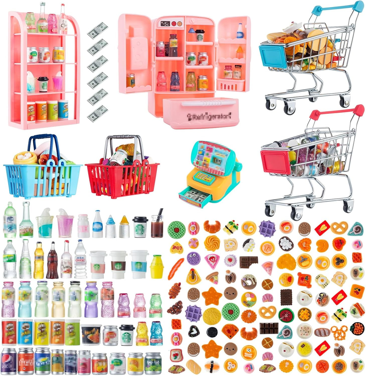 164Pcs Mini Shopping Cart Basket Miniature Food Drink Toy Supermarket ...