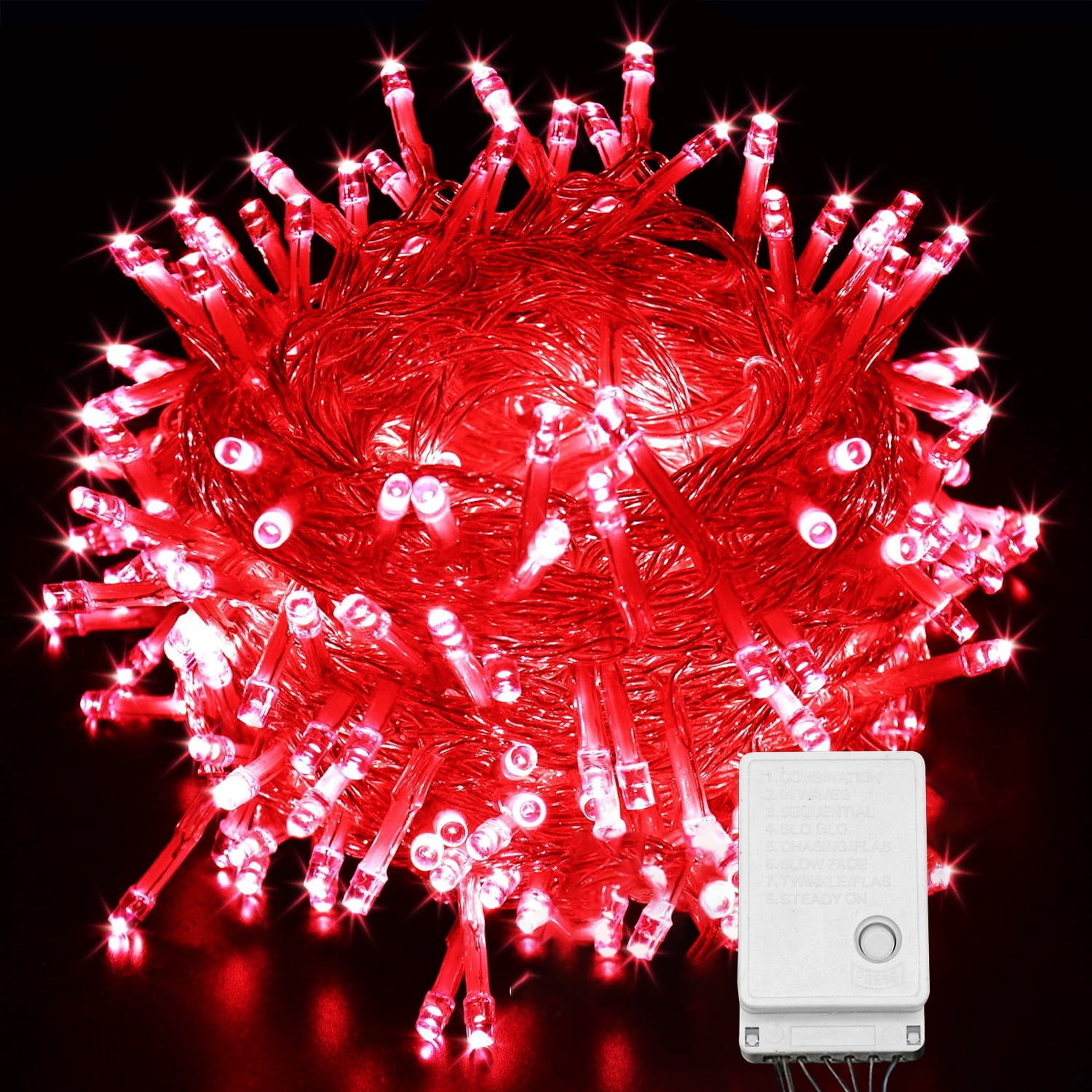 164ft 500 LED String Lights Indoor Outdoor, Clear Wire Red Halloween ...