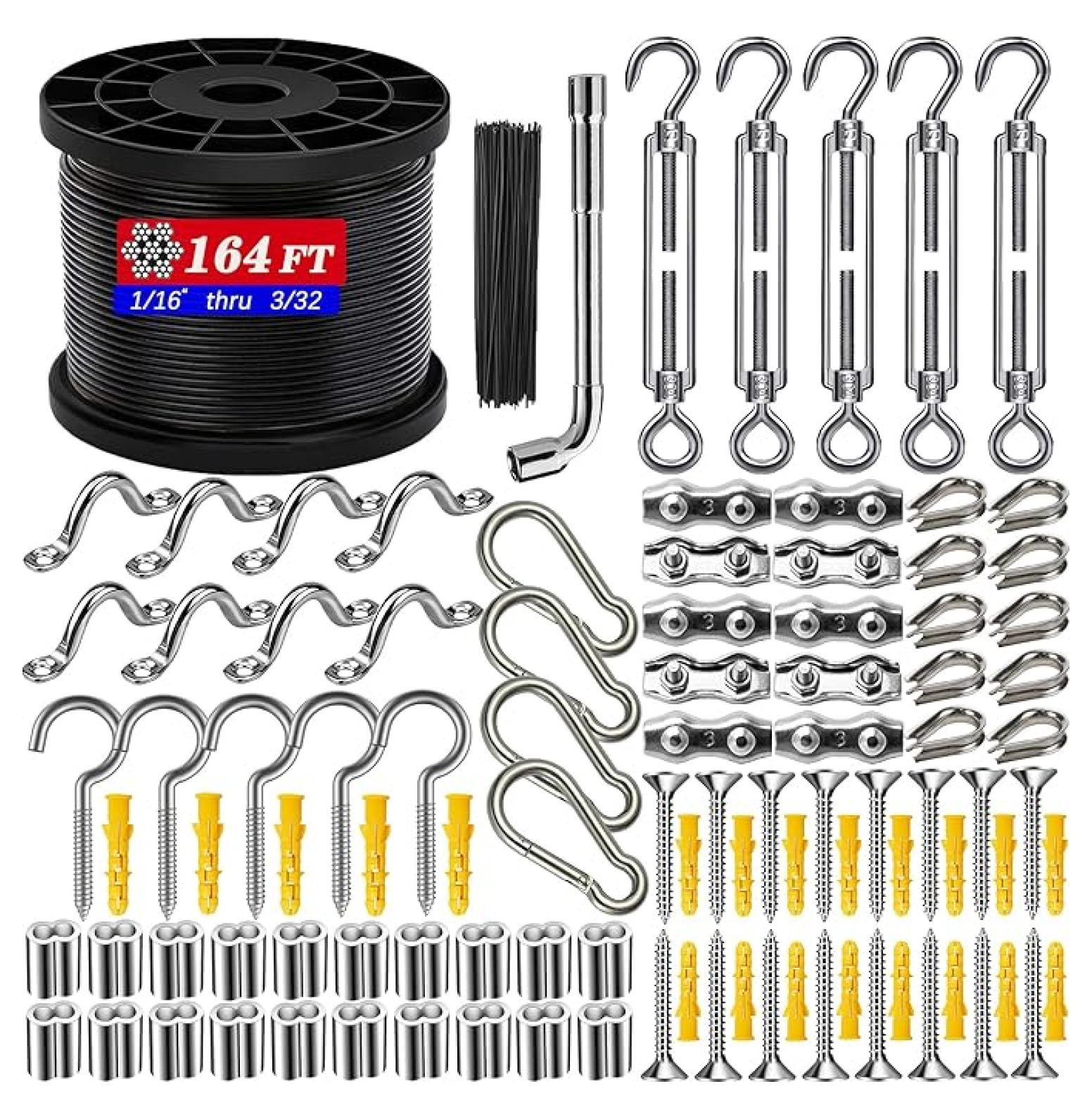 164ft String Light Hanging Kit - Black Vinyl Coated Steel Wire Rope ...