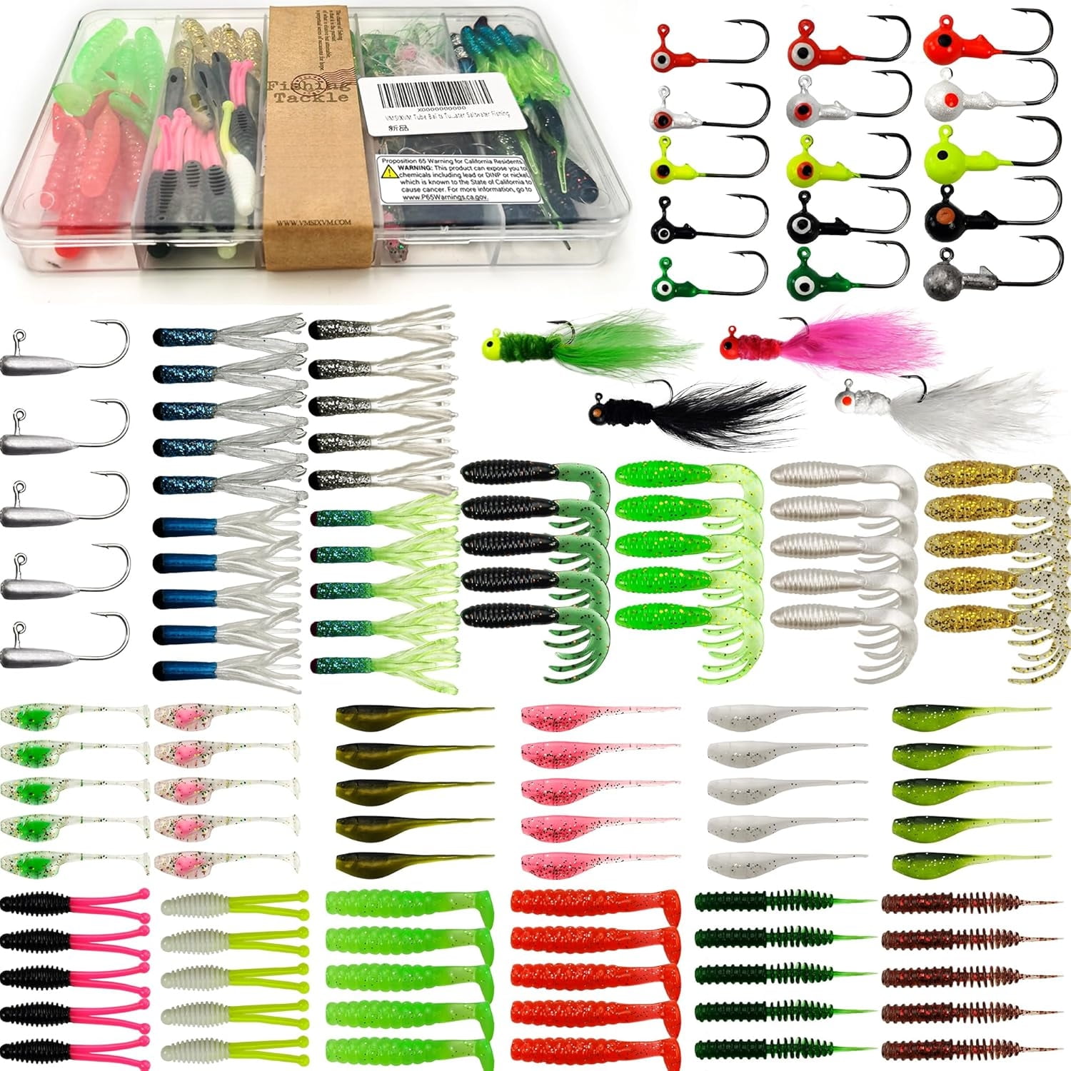 165/124/50-Pack Pre-Rigged Crappie Lures Kit – Tube Jigs/Grub Worms ...