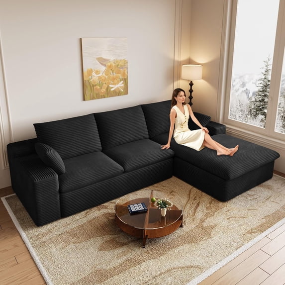 107" Modular Sectional Sofa with Left Chaise, Deep Seat Corduroy Couch ...