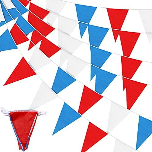 165 Feet Red Blue White Pennant Banner String Flag 4th of July Triangle ...