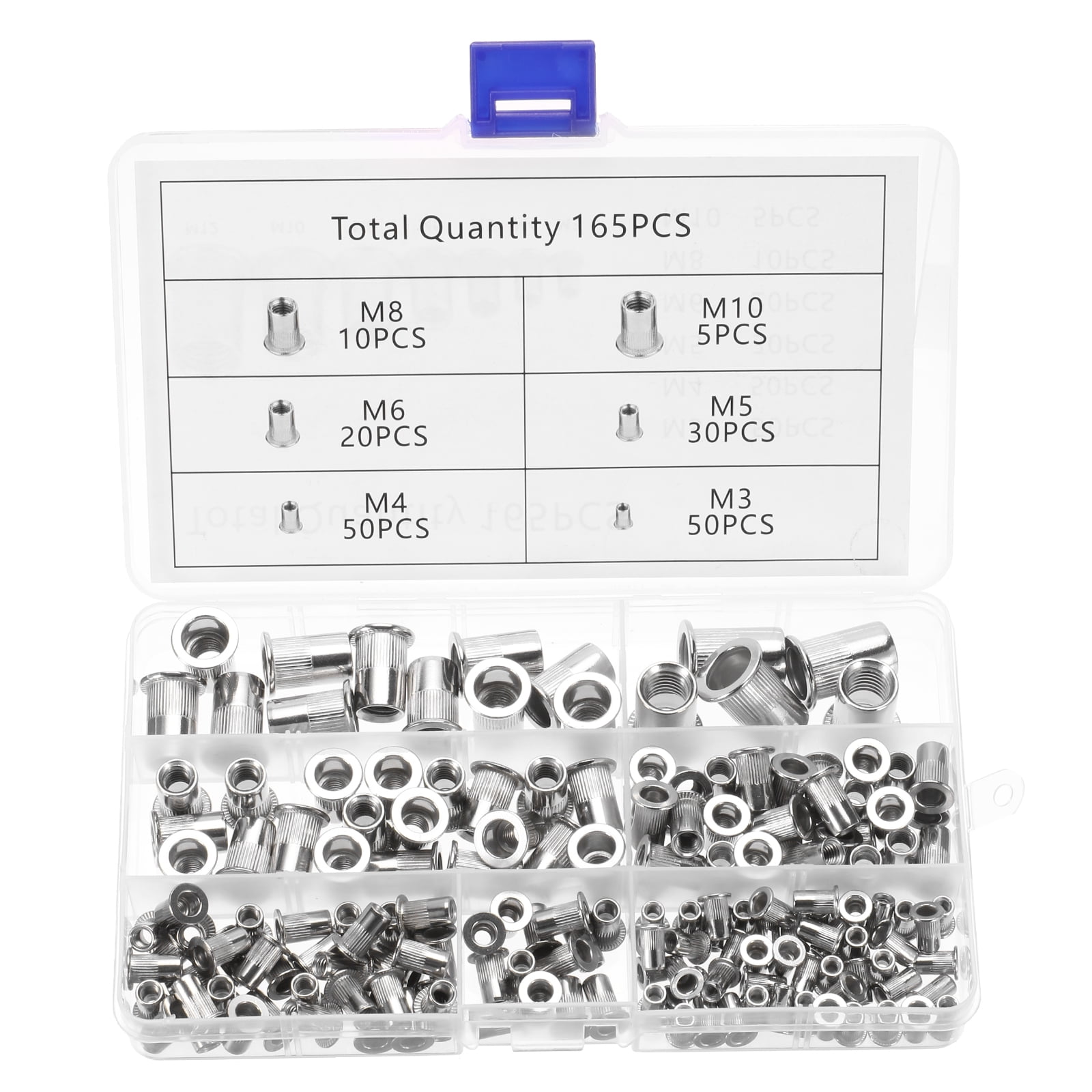 165 Pack Rivet Nuts Assortment Kit, 304 Stainless Steel M3/M4/M5/M6/M8 ...