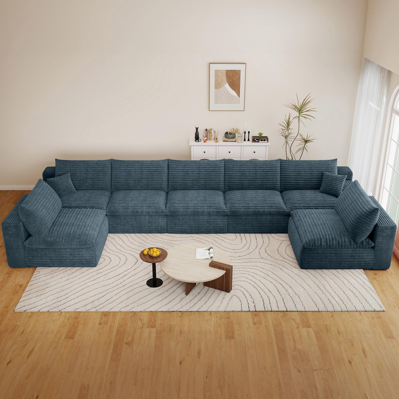 165" U-Shaped Modular Sectional Sofa, Deep Seat Corduroy Couch for ...