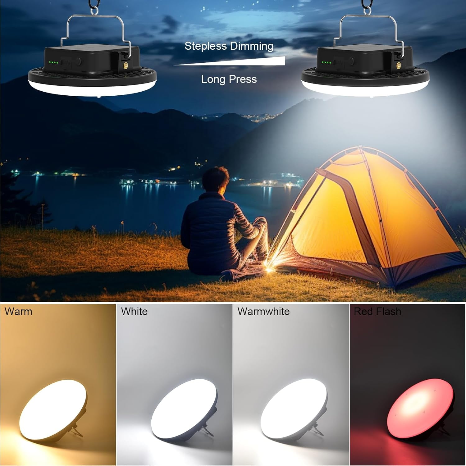 16500mAh 60W Rechargeable Solar Camping Light - 3000LM 2700K/4000K ...