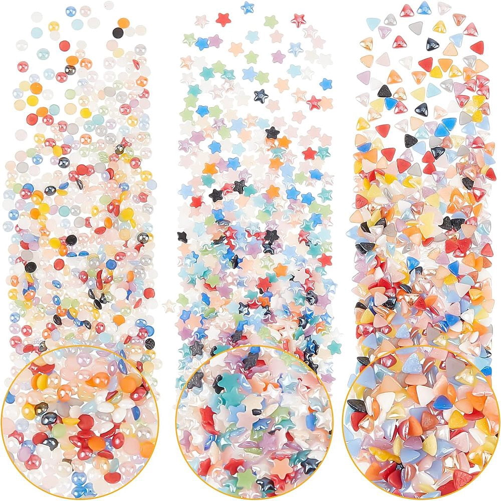 1650pcs 3 Styles Mini Glass Resin fillers Glass Cabochons Nail Ornament ...