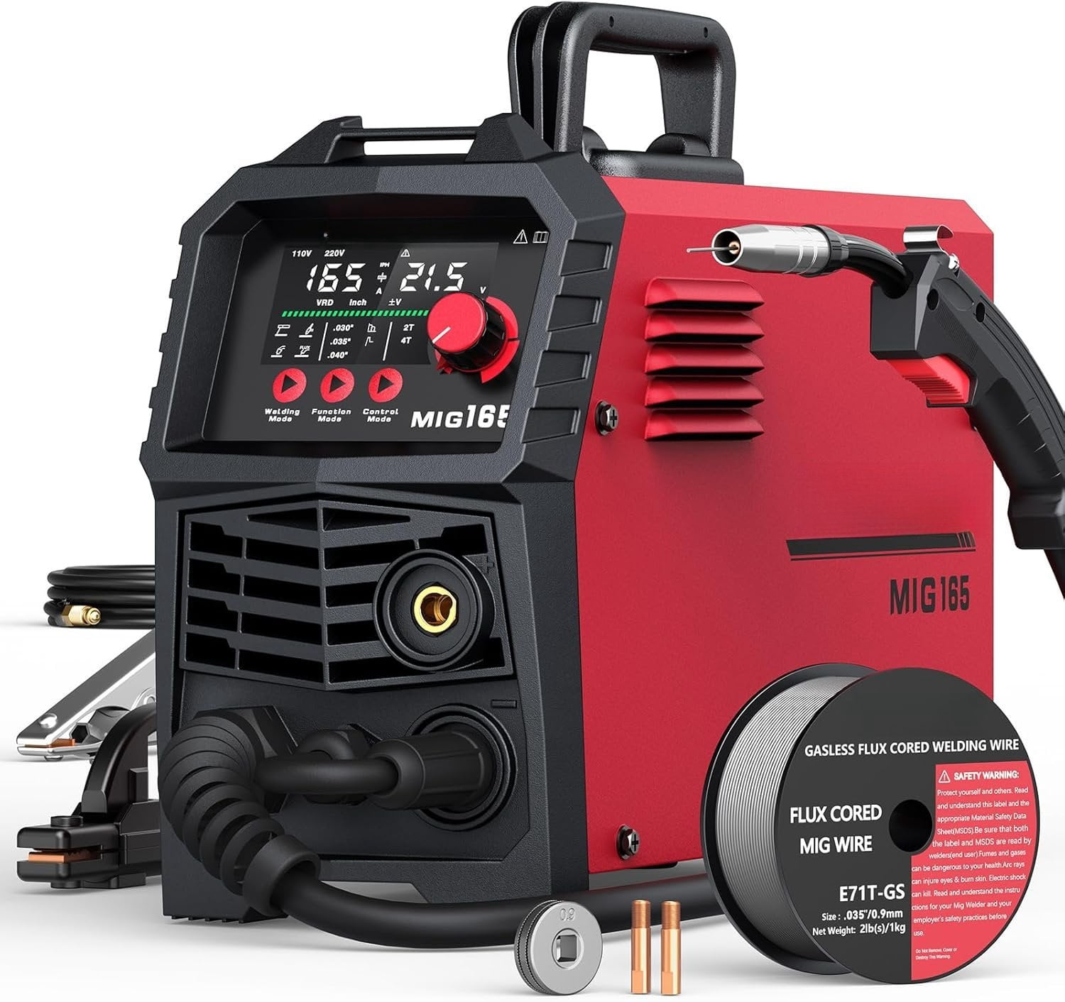 165A MIG Welder 110V/220V [Large LED Display] 4 in 1 Gasless/Gas MIG ...