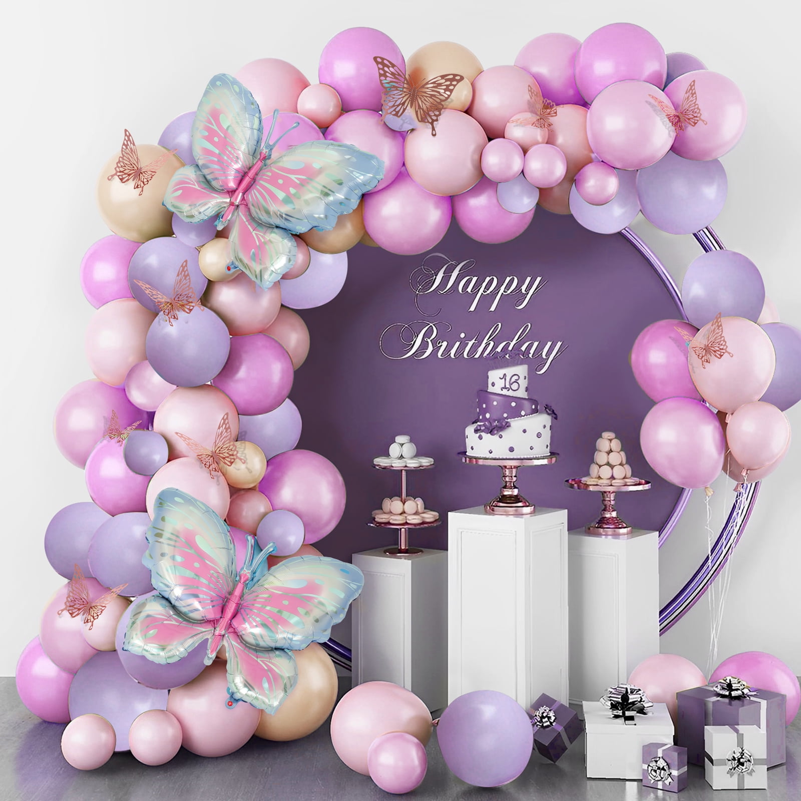 165Pcs Butterfly Balloons Garland Arch Kit Reusable Pink Butterflies ...