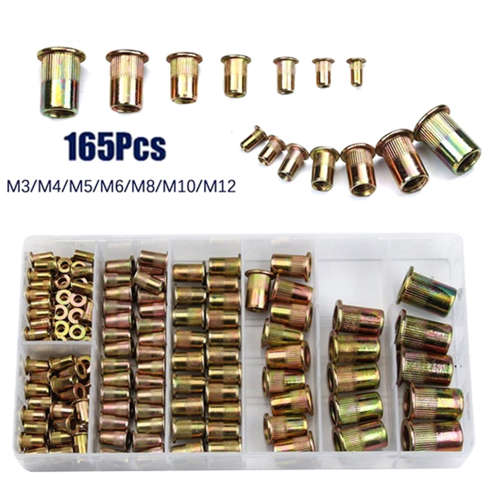 165Pcs M3 M4 M5 M6 M8 M10 M12 Thread Metal Nutsert Rivet Nut Set ...