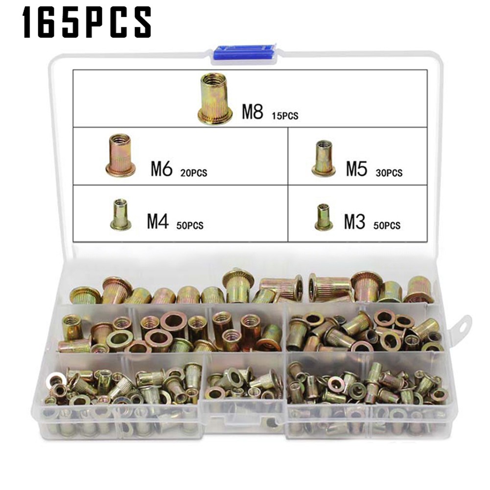 165Pcs Nut Rivet Threaded Insert Tool Kit Nutsert Riveter Hand Riveting ...