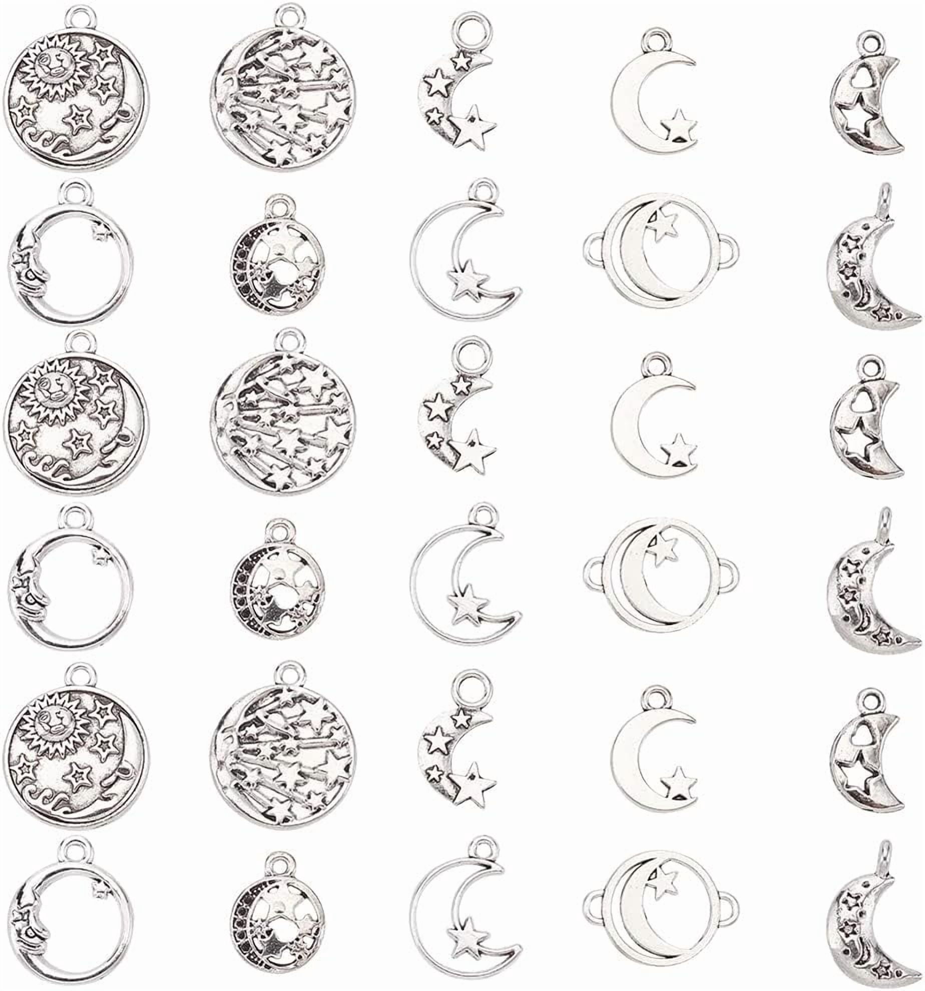 165pcs Moon Star Charms 10 Styles Crescent Moon Charms Silver Romantic ...