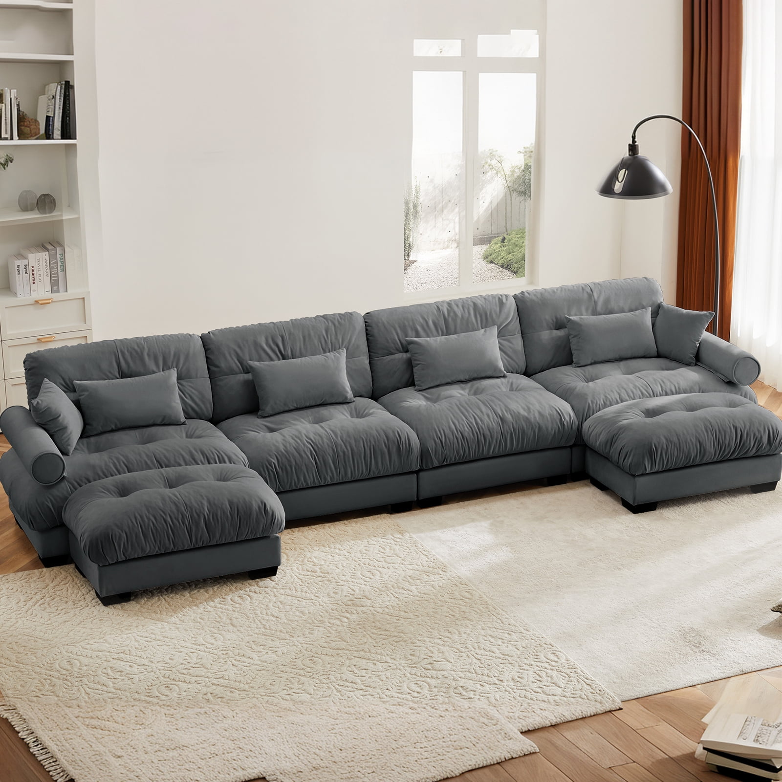 166" Grey Modular Sectional Sofa, 4 Seater Large Sectional Couches for ...
