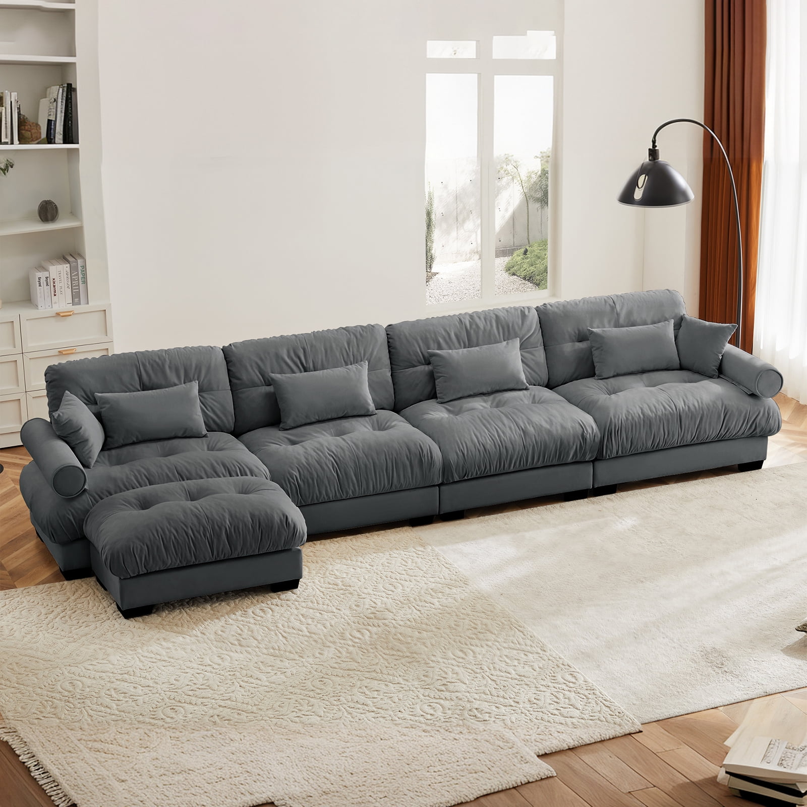 166" Grey Modular Sectional Sofa, 4 Seater Large Sectional Couches for ...