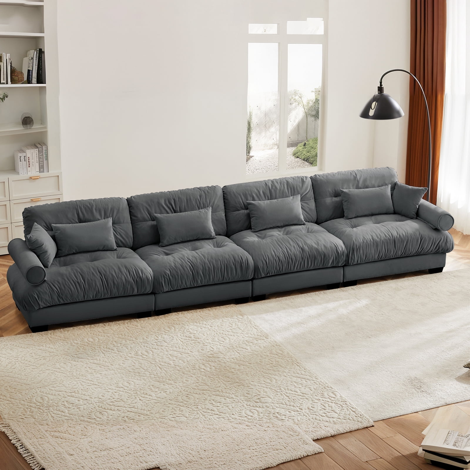 166" Grey Modular Sectional Sofa, 4 Seater Large Sectional Couches for ...