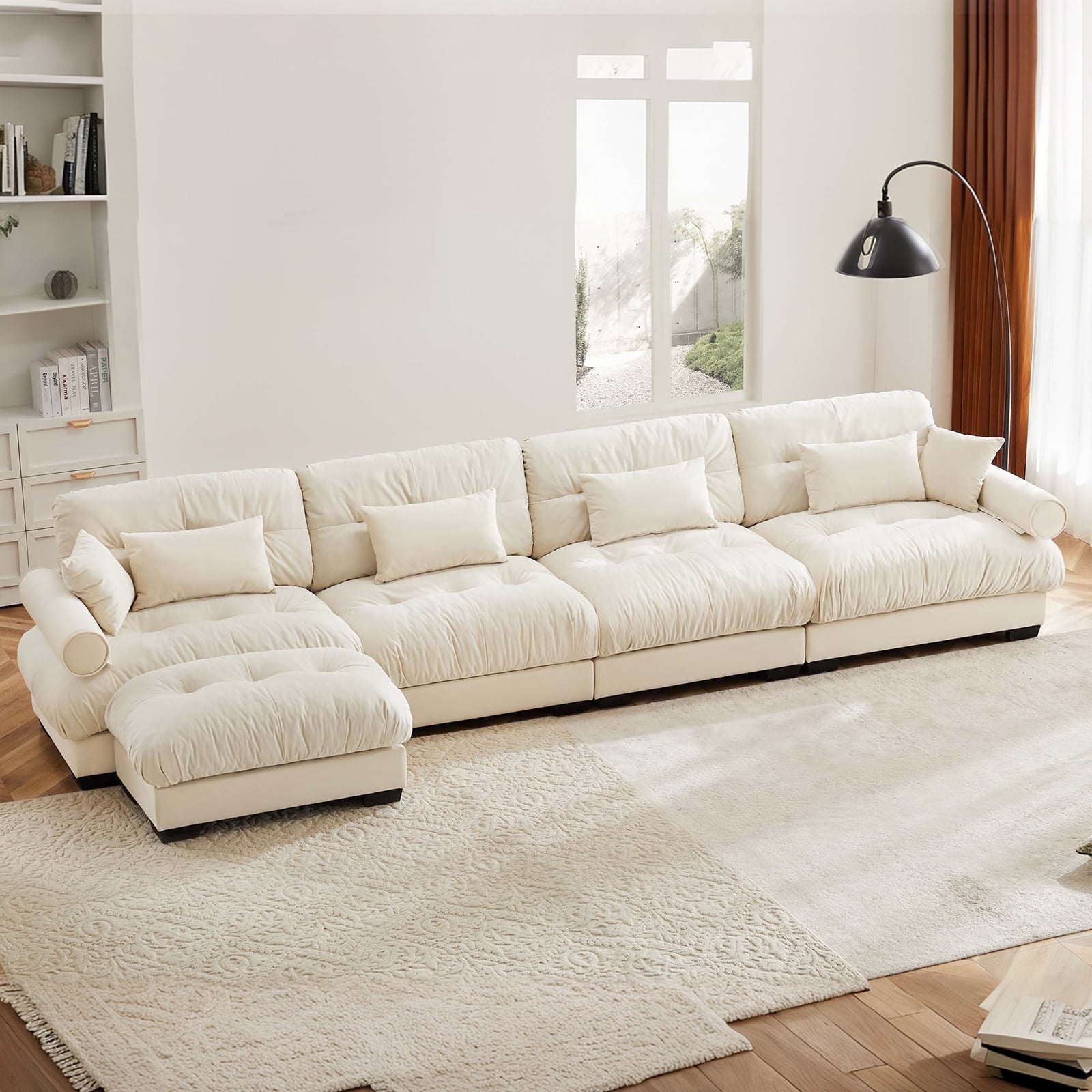 166" Oversized Couch, 4 Seater Modular Sectional Sofa, Beige Large L ...