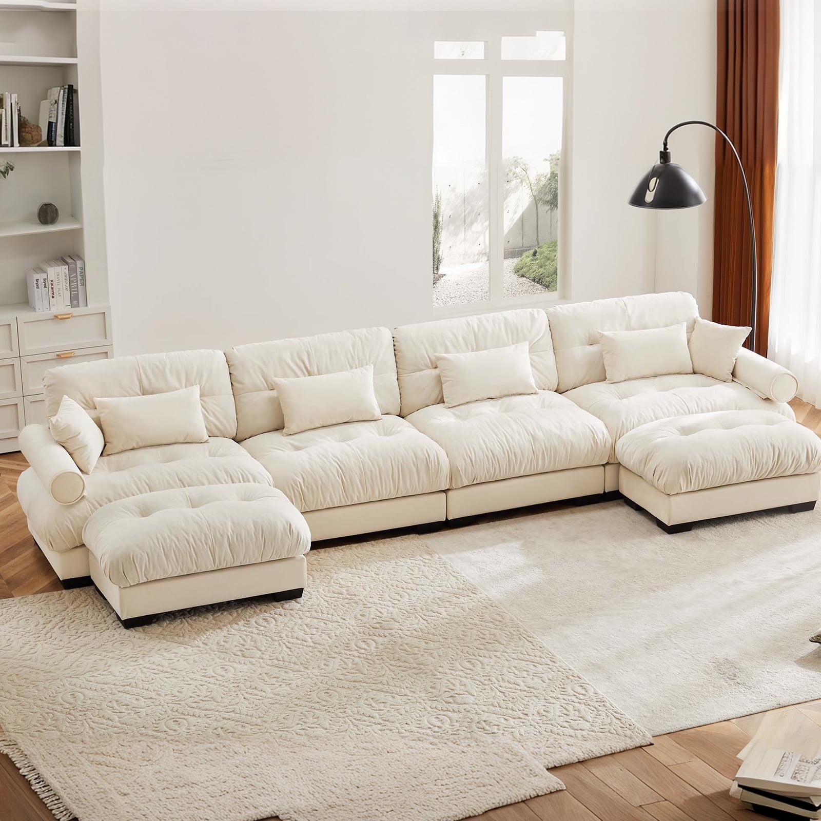 166" Oversized Couch, 4 Seater Modular Sectional Sofa, Beige Large U ...