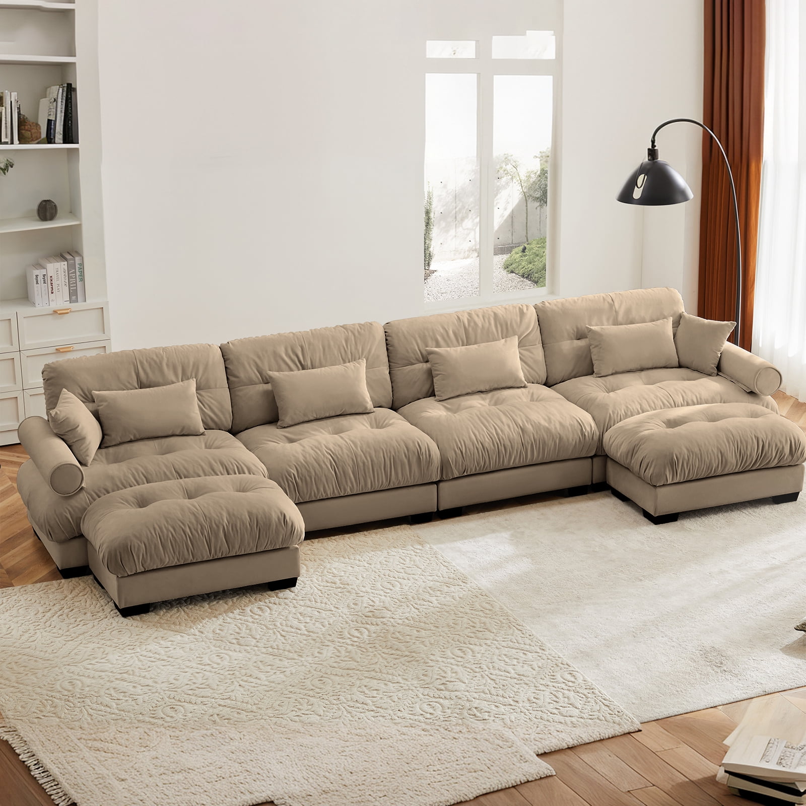 166" Oversized Couch, 4 Seater Modular Sectional Sofa, Camel Large U ...