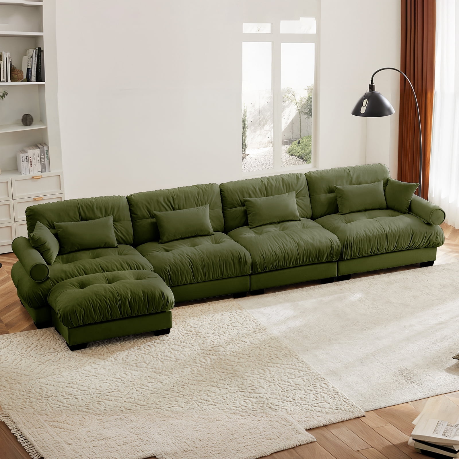 166" Oversized Couch, 4 Seater Modular Sectional Sofa, Olive Green ...