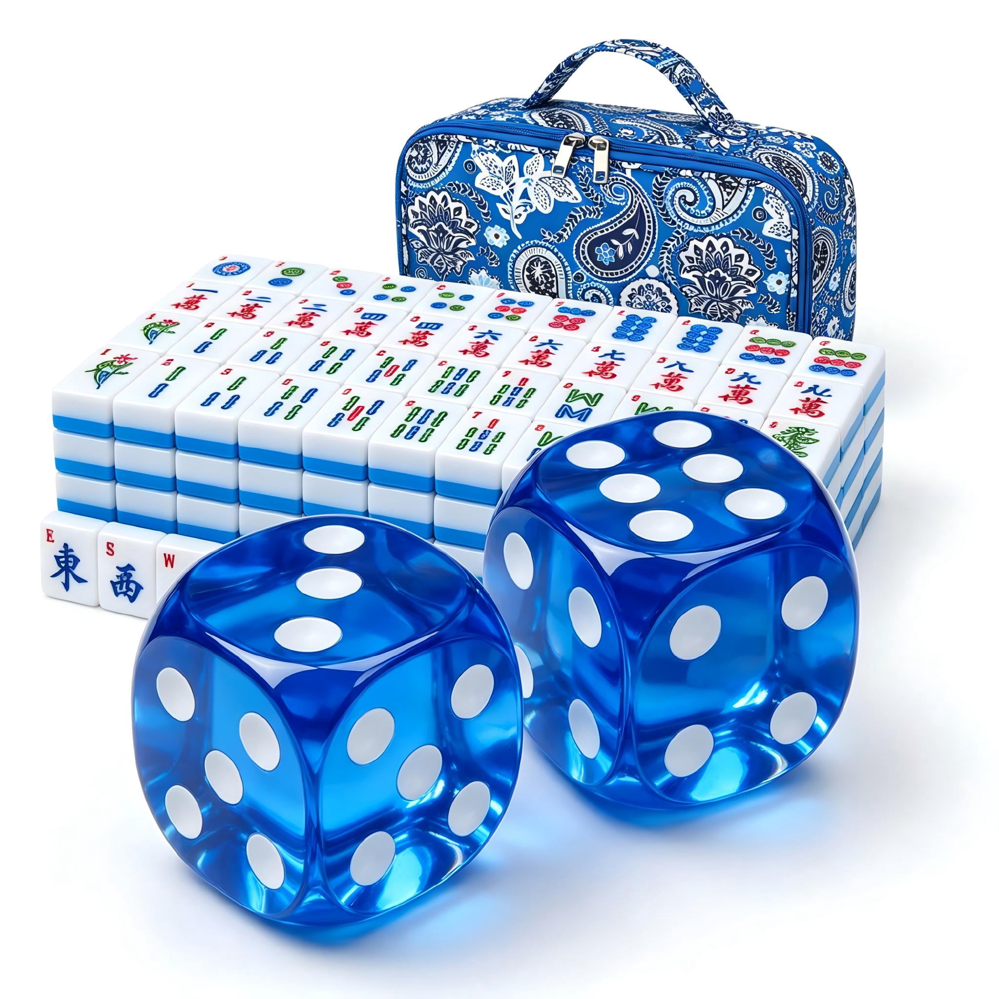 166 Tiles American Mahjong Game Set, Blue Mahjong Tiles with 2 Dice and ...