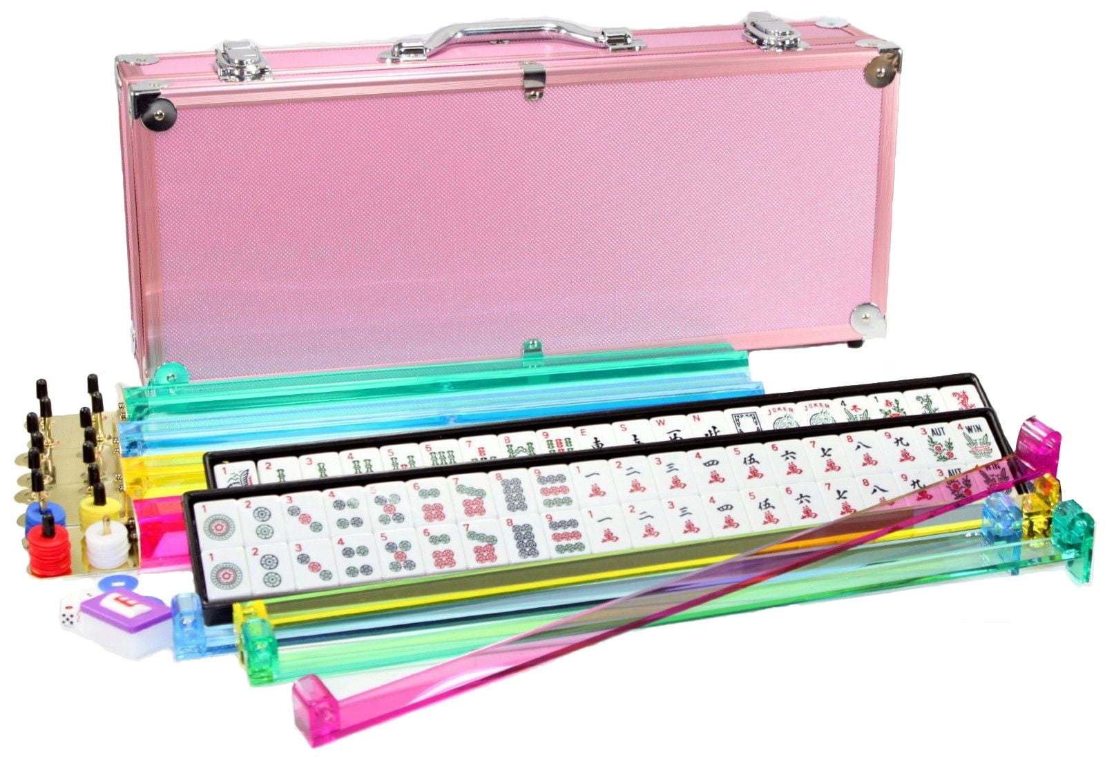 166 Tiles american Western Mahjong Set with 4 Color Pushers with a Pink ...