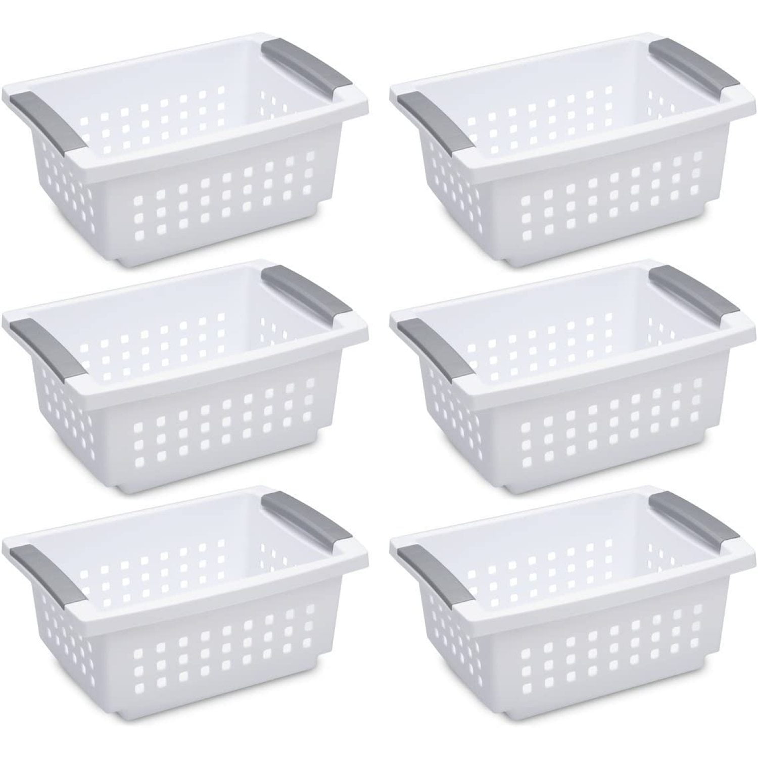 16608006 Small Stacking Basket, White Basket w/ Titanium Accents, 6 ...