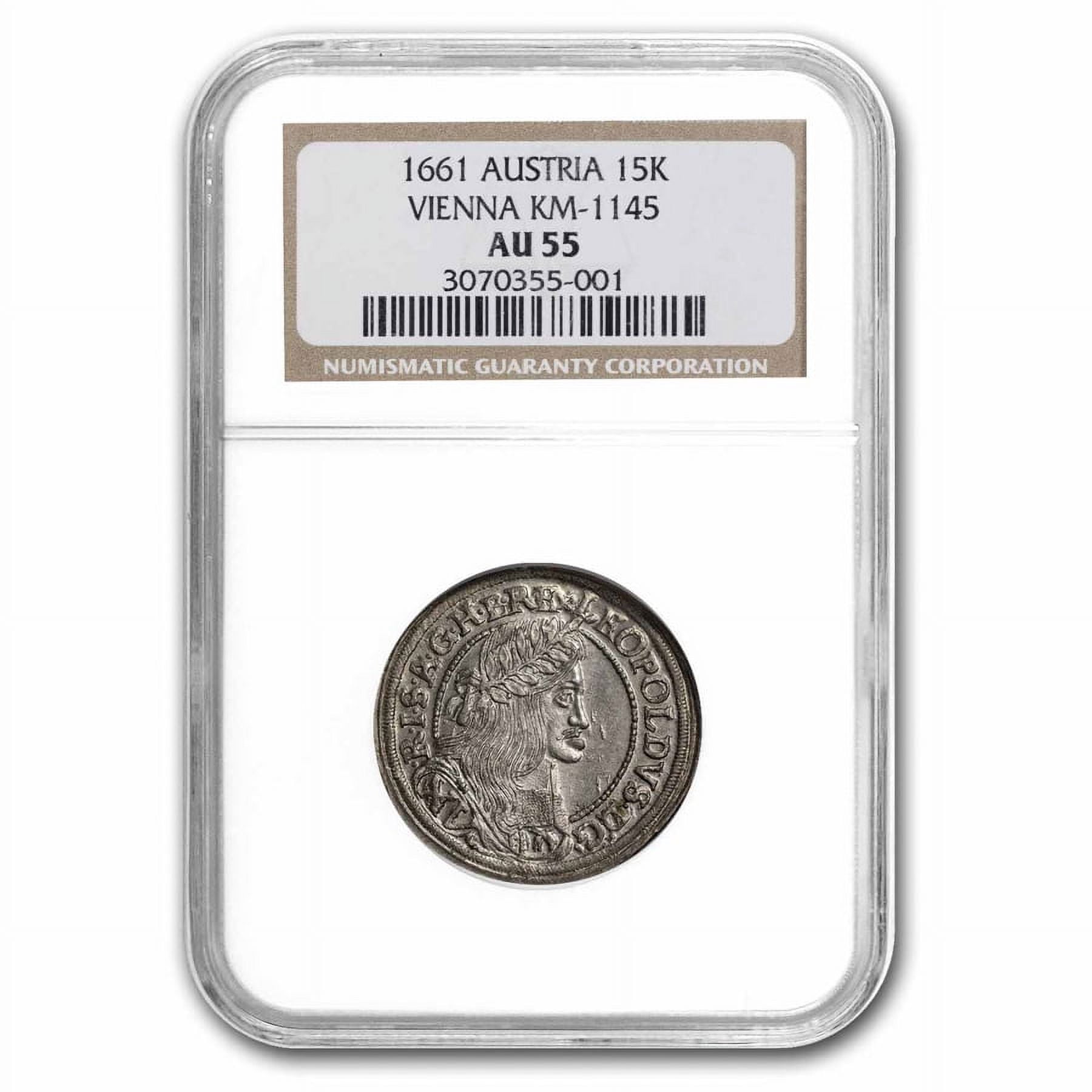 1661 Austria Silver 15 Kreuzer Leopold the Hogsmouth AU-55 NGC ...