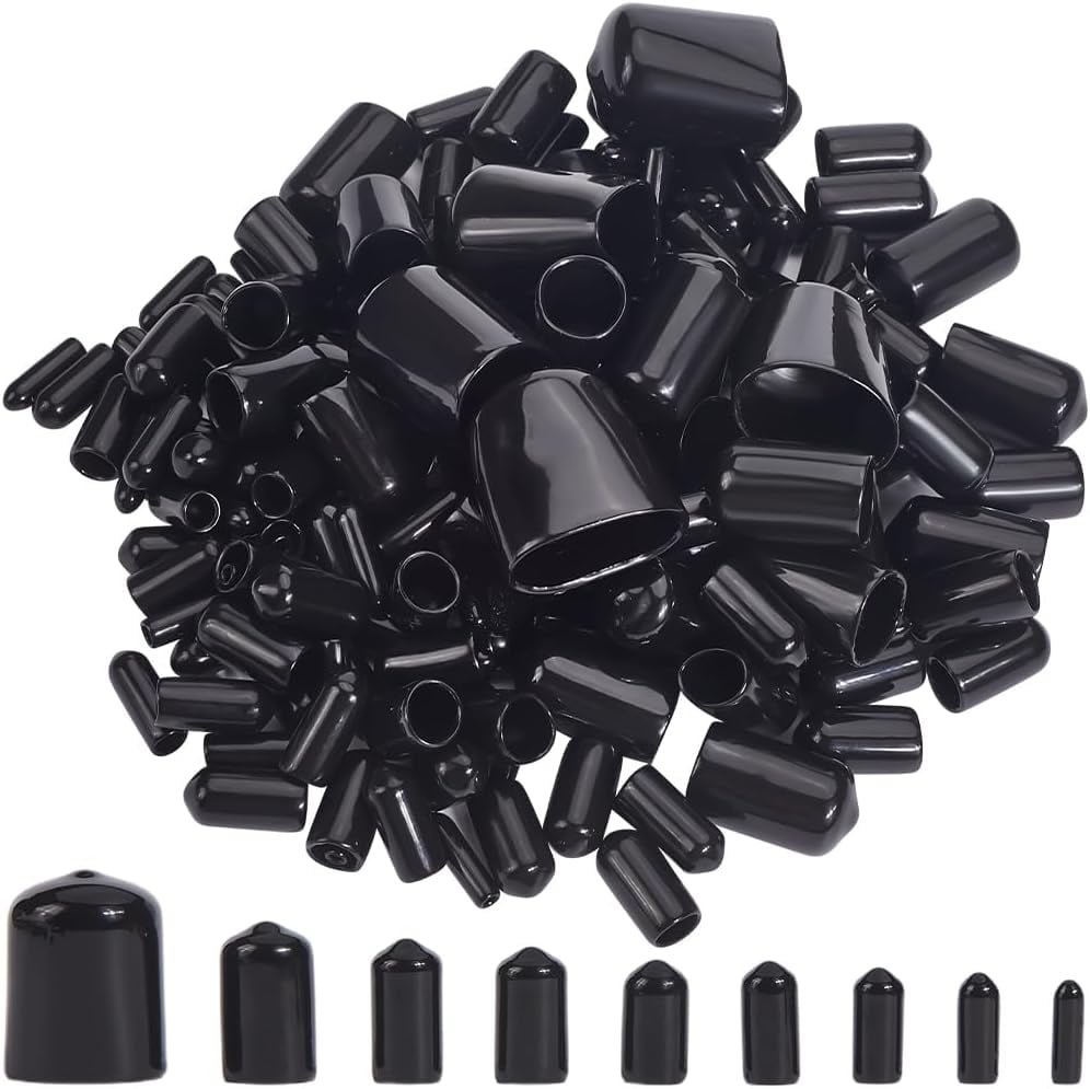 166Pcs 9 Sizes Black Rubber End Caps PVC Flexible Silicone Rod Blot ...