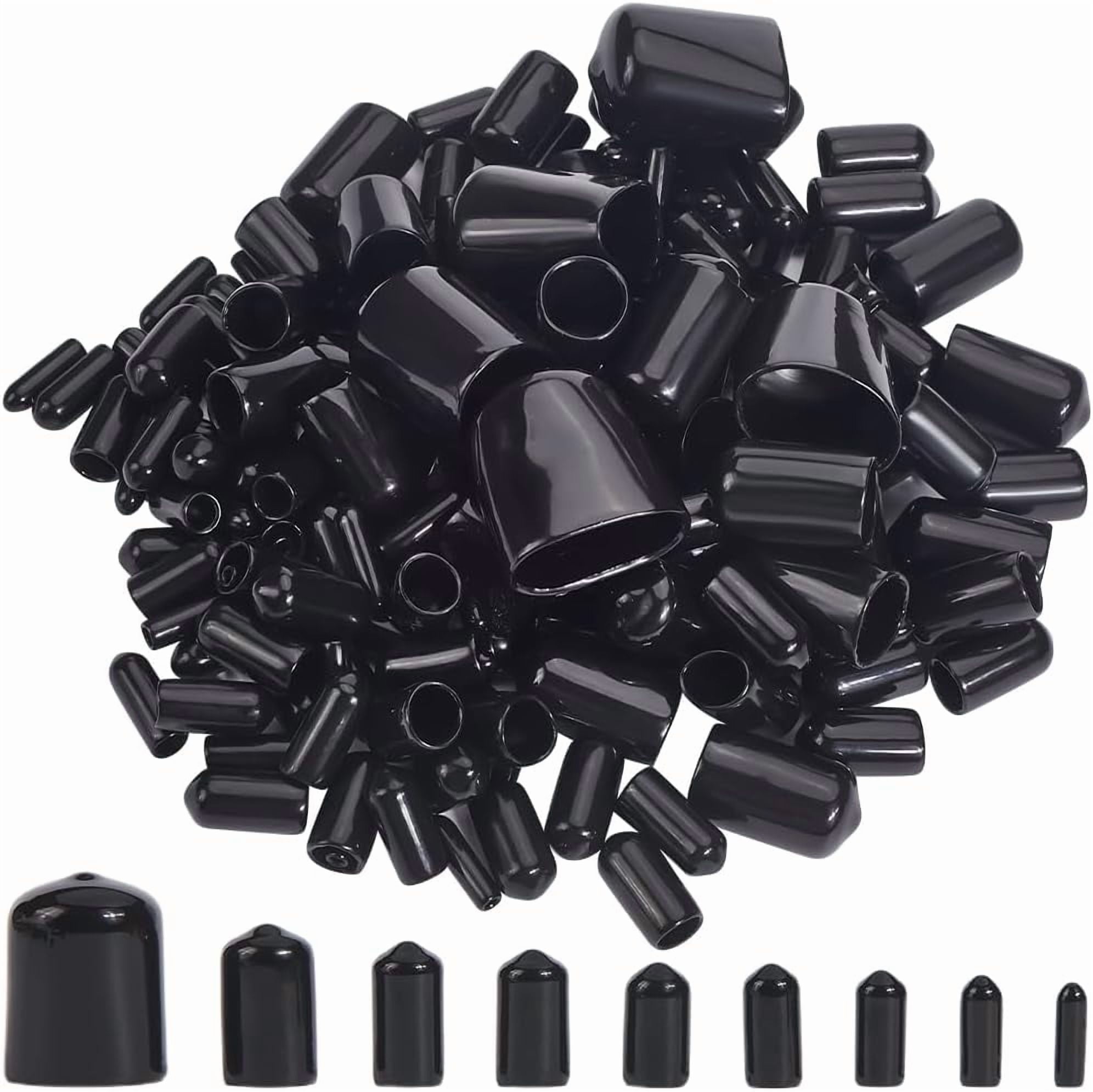 166Pcs 9 Sizes Black Rubber End Caps PVC Flexible Silicone Rod Blot ...