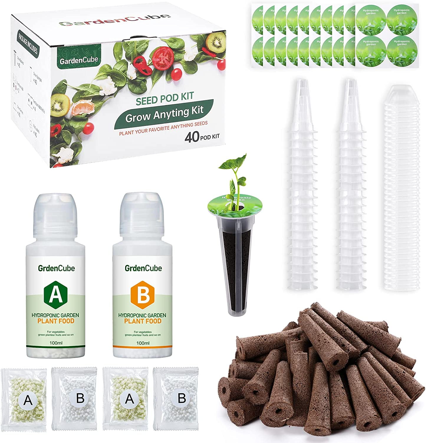 166pcs Hydroponic Pods Kit: Grow Anything Kit with 40 Grow Sponges, 40 ...