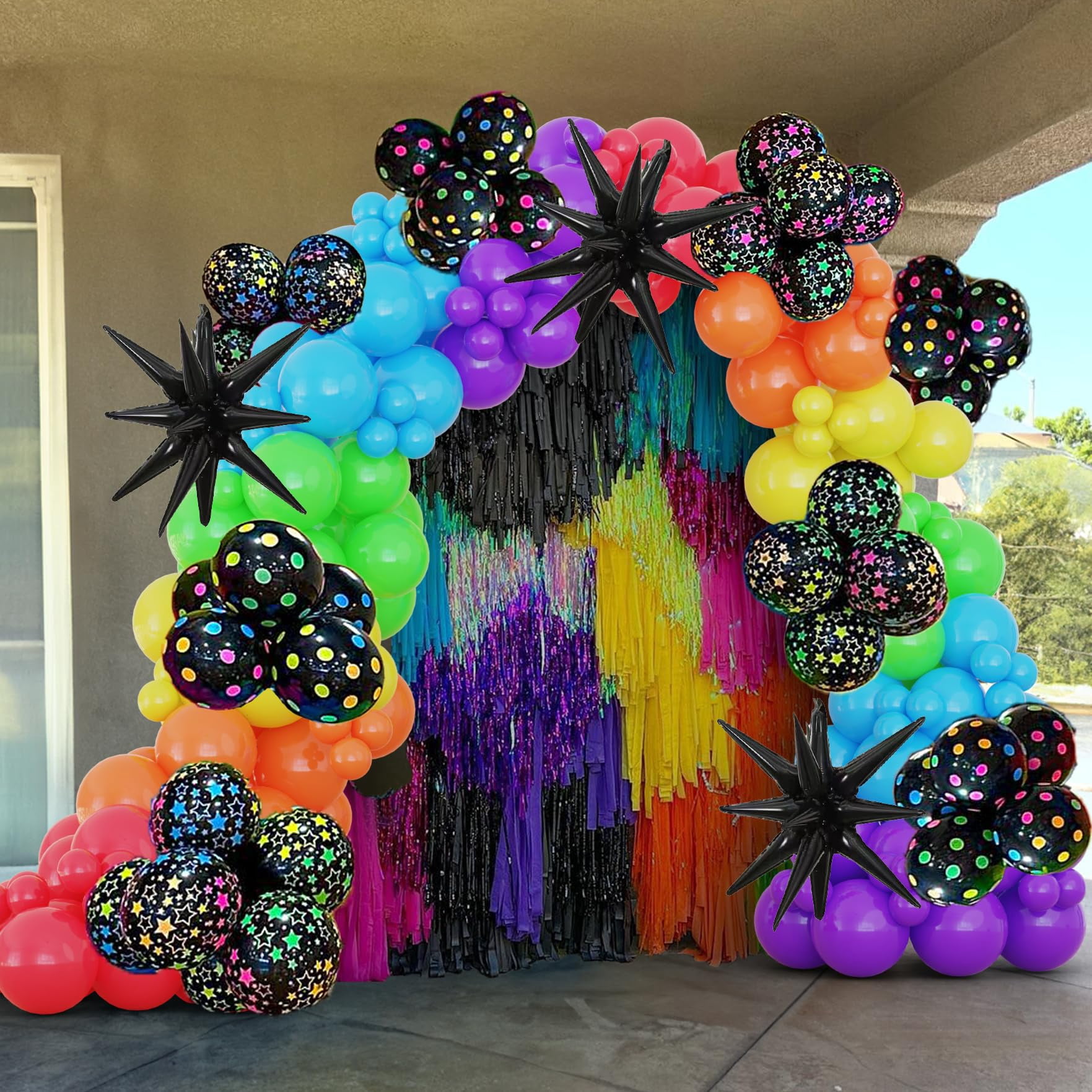 166pcs Rainbow Balloon CORNET Arch With UV Neon Balloons The Dark Party ...