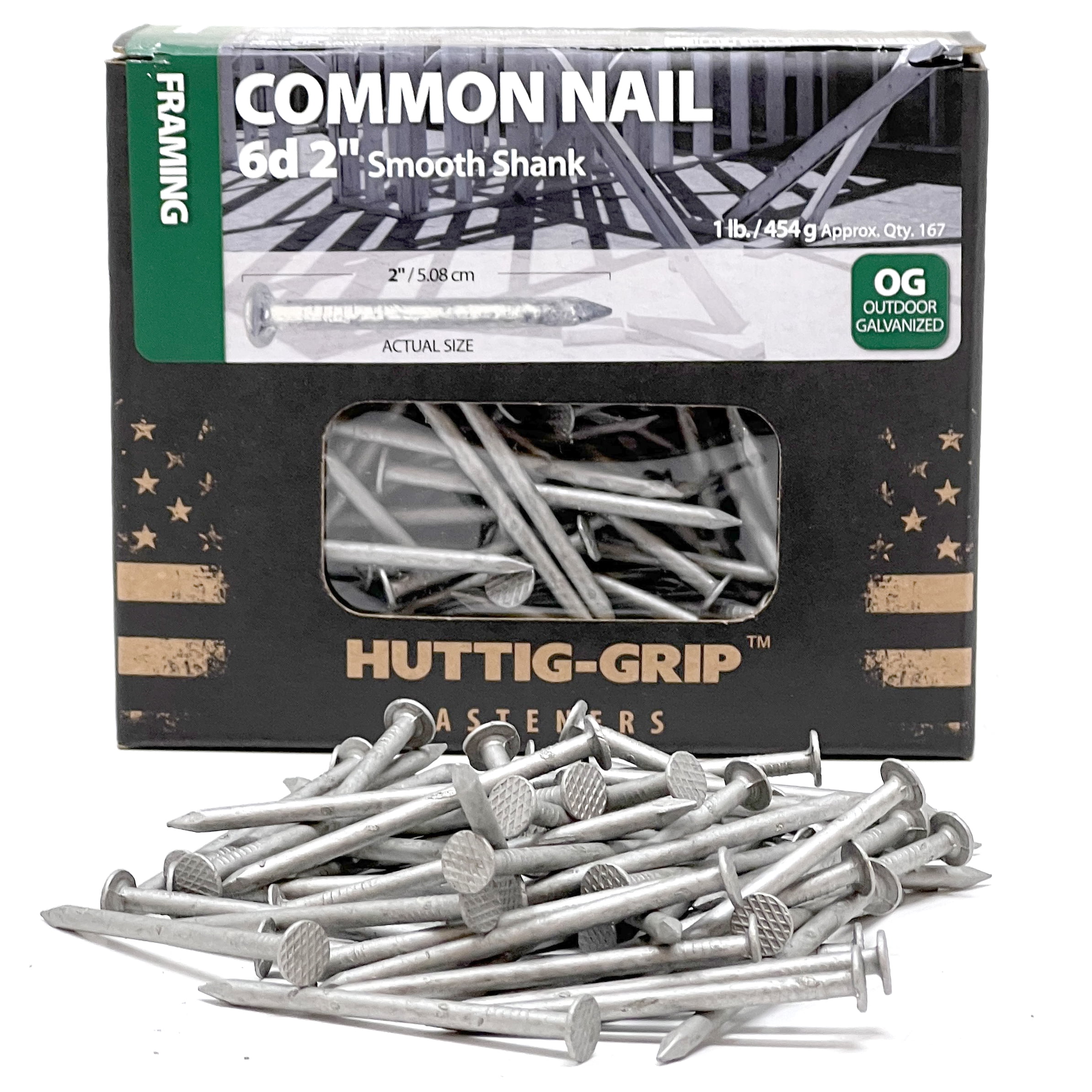 167 pcs Huttig-Grip 2 in Framing Common Nails 6d, Outdoor Galvanized, 1 ...
