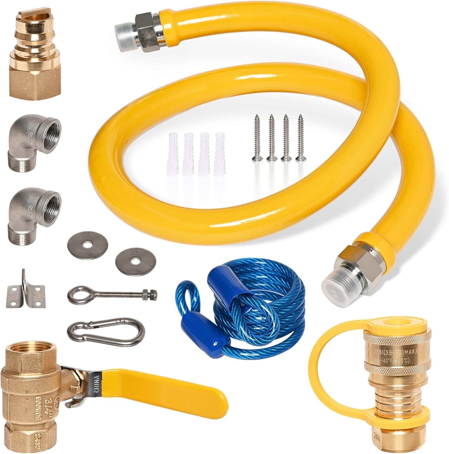 48in Commercial Kitchen Gas line Hose, 1675kit48 Safety System Kit, 3/4 ...