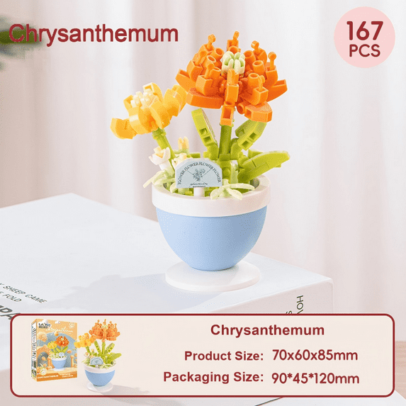167PCS Chrysanthemum Flower Blocks, Flower Building Block Sets, Plants ...