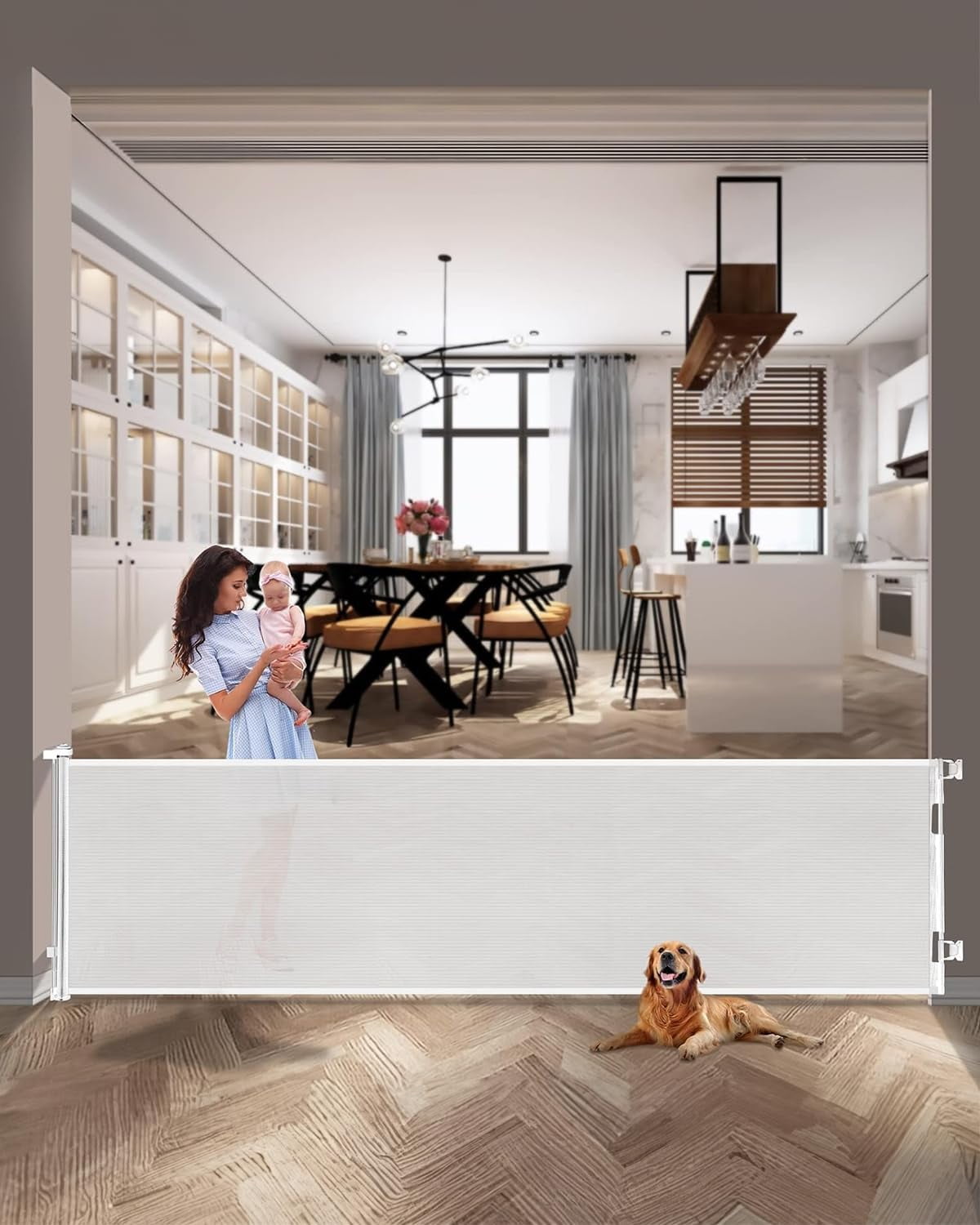 168 Inch Extra Wide Retractable Baby Gate,Mesh Large Baby Gate or Mesh ...