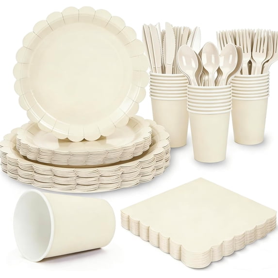 168 Pcs Ivory Paper Plates and Napkins Set, Tableware Set for 24 Guests ...