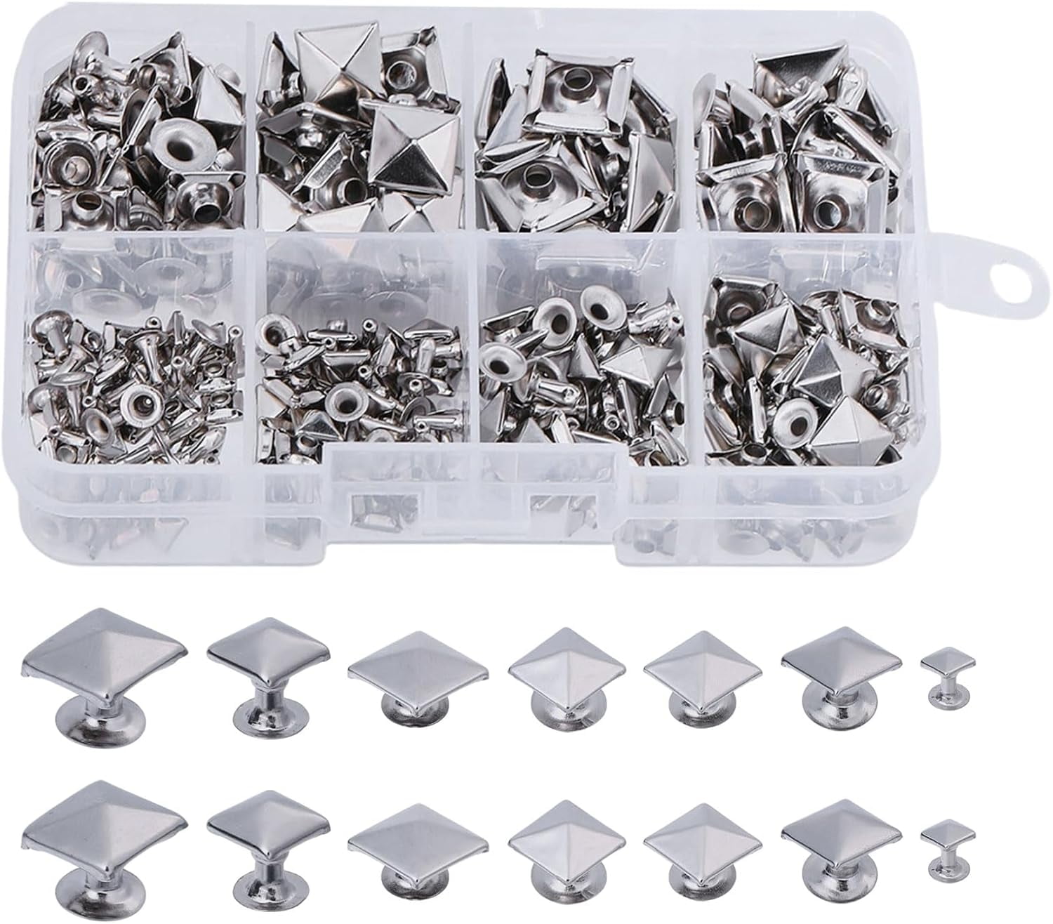 168 Sets 7 Sizes Square Pyramid Rivet Studs Alloy Rivet Pyramid Rivet ...