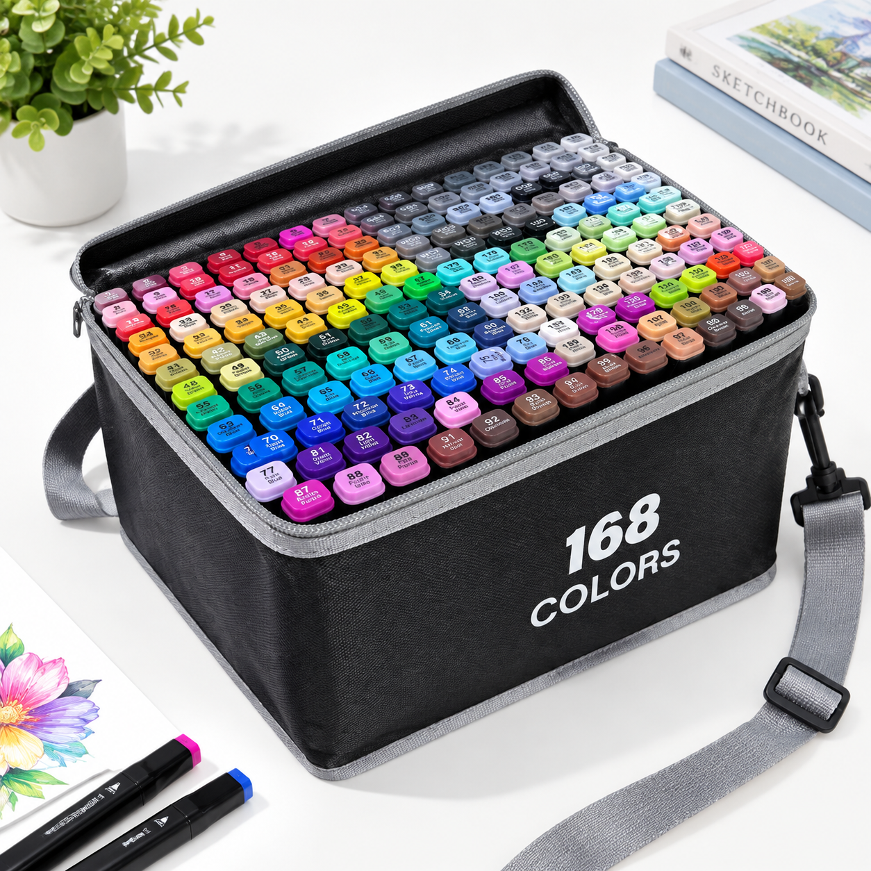 168-color Dual-tip Markers Set with Shoulder Bag for Coloring, Drawing ...