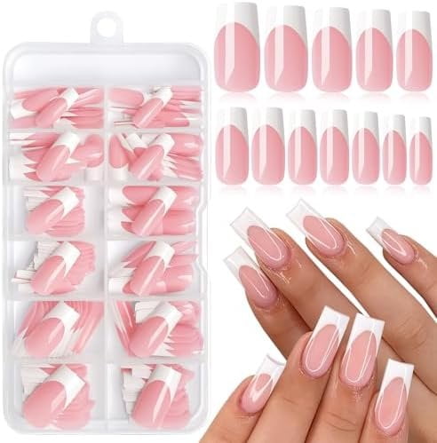 168 count Tip Press Nails Long Square Nails Nude False Tip Nails Press ...