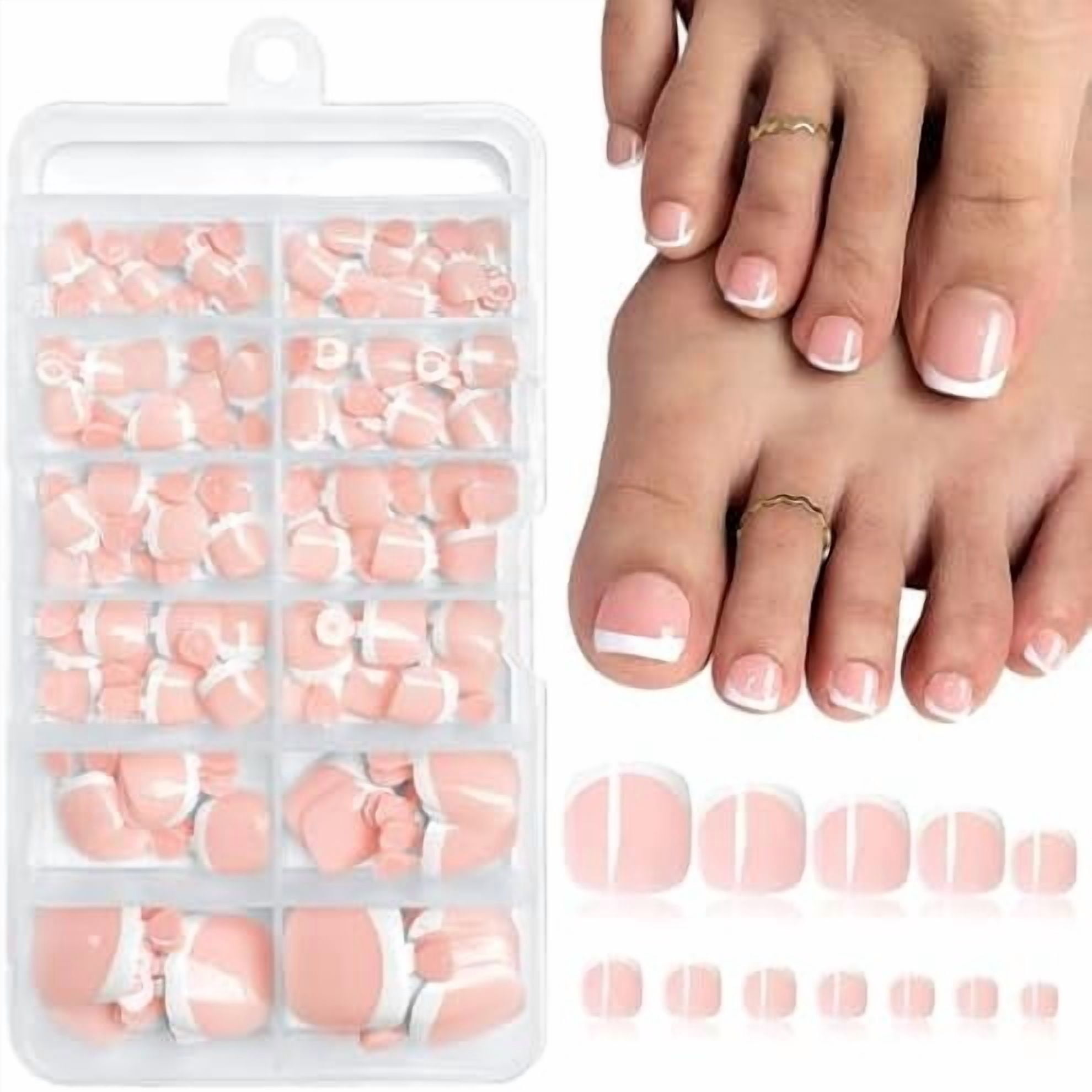 168 count White Tip Press Toenails Women Nails with Tabs, Nude Toenails ...