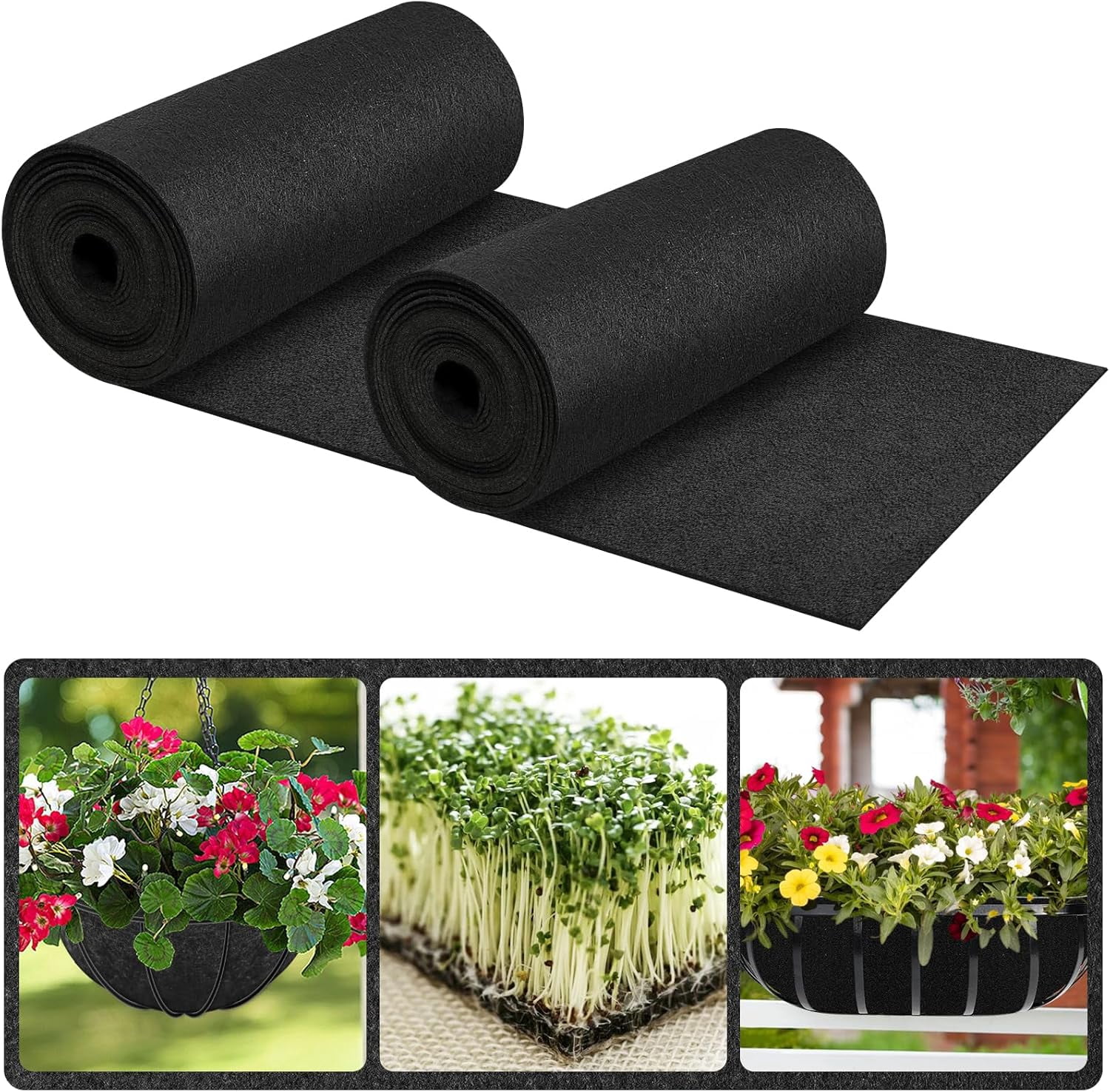 1680-inch black felt flower pot liner roll-2 rolls non-woven fabric ...