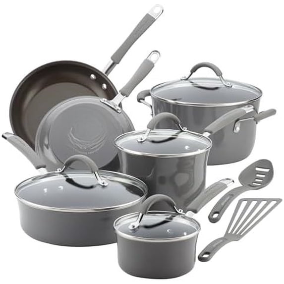 - 16802 Cucina Nonstick Cookware Pots and Pans Set, 12 Piece, Sea Salt ...
