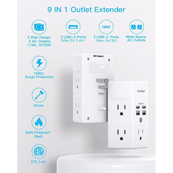 1680J 3 Side Power Strip Multi Plug Expander, Surge Protector, 5 ...