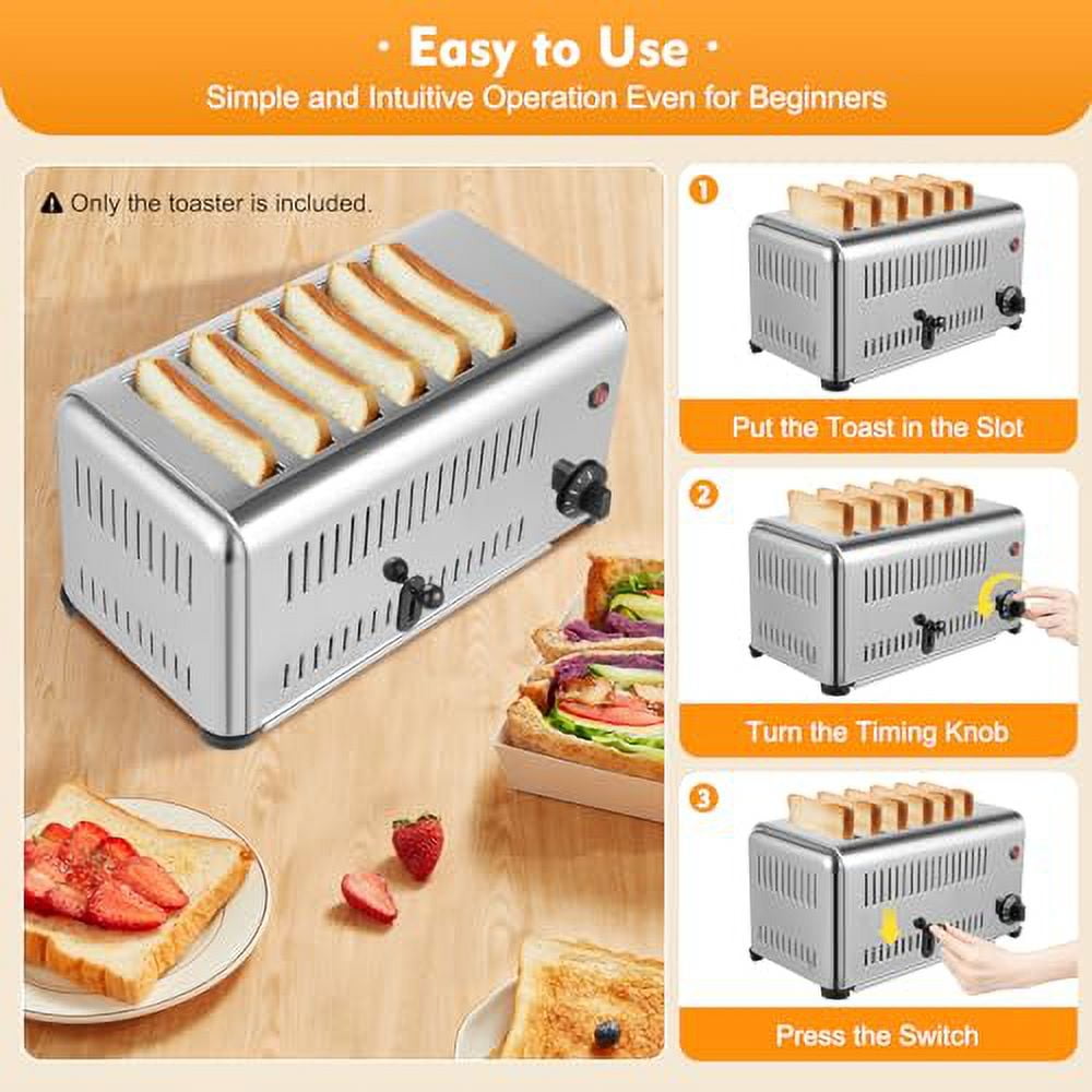 1680W 6-Slice Toaster, Commercial Toaster Bread Baking Machine Extra ...