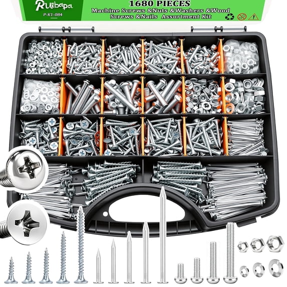1680pcs Nails and Screws Assortment Kit,3/4"-2" Hardware Nails,M3/M4/M5 ...