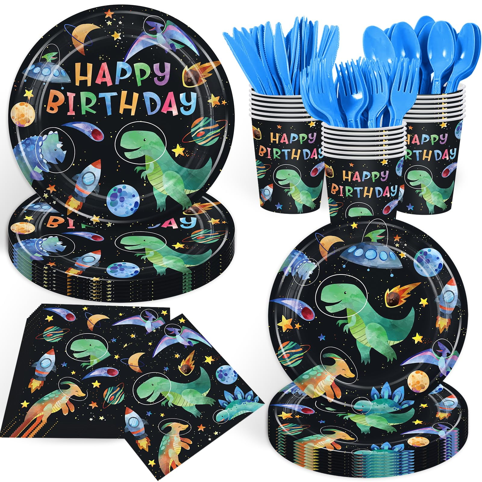 168PCS Space Dinosaurs Astronauts Party Supllies Cartoon Dino Birthday ...
