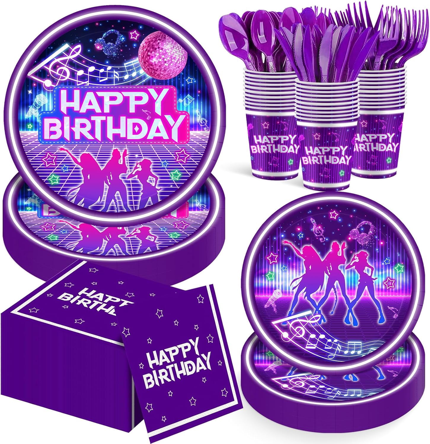 168Pcs Kpop Birthday Decorations K Pop Party Plates Napkins Cups Knives ...