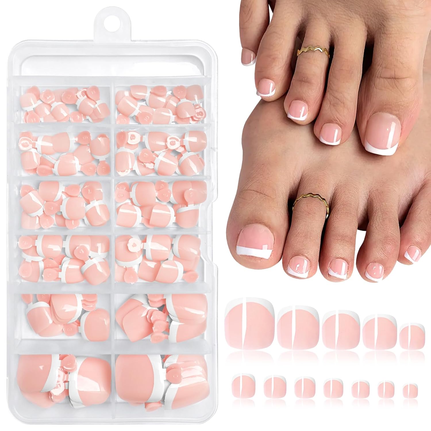 168pc White French Tips Press on Toenails Women Fake Toe Nails with ...